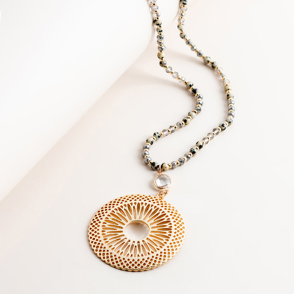 Beaded Chain And Disk Pendant Necklace Grey – Timeless Treasures Gifts ...